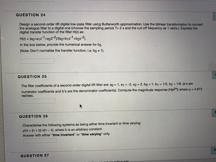 Solved QUESTION 24 Design a second-order IIR digital | Chegg.com