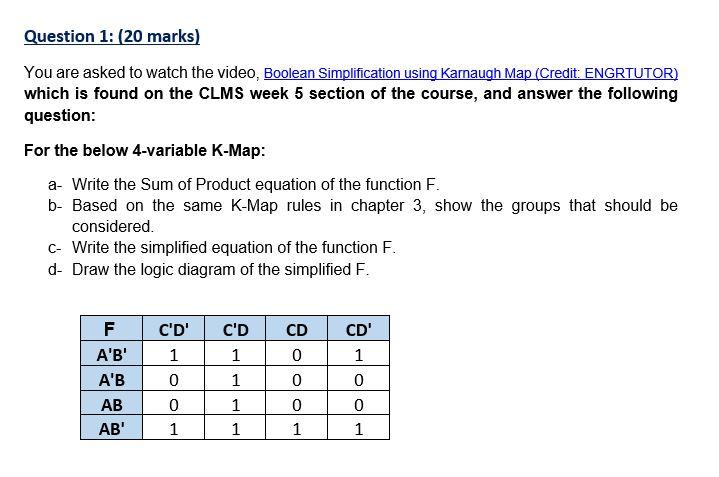 Solved Question 1: (20 marks) You are asked to watch the | Chegg.com