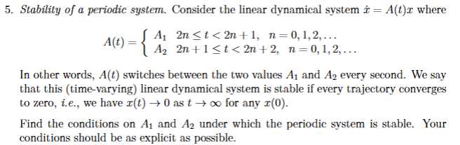 Solved Stability of ﻿a periodic system. Consider the linear | Chegg.com