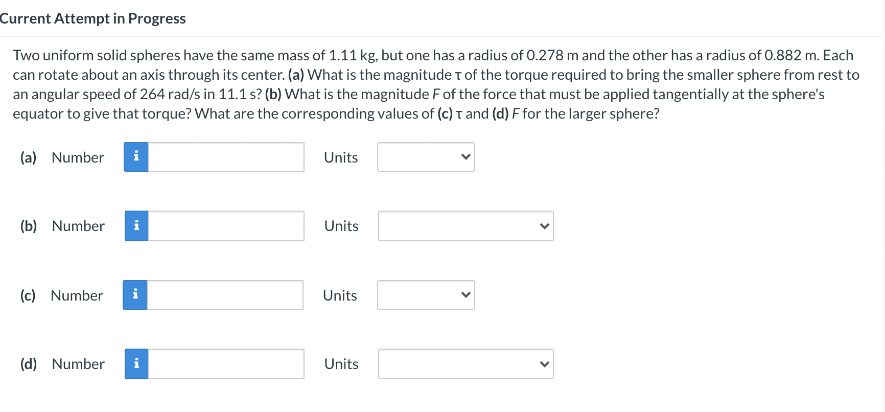 Solved Current Attempt in Progress Two uniform solid spheres | Chegg.com