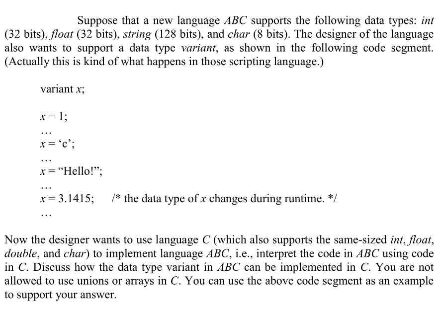 Solved Suppose that a new language ABC supports the | Chegg.com