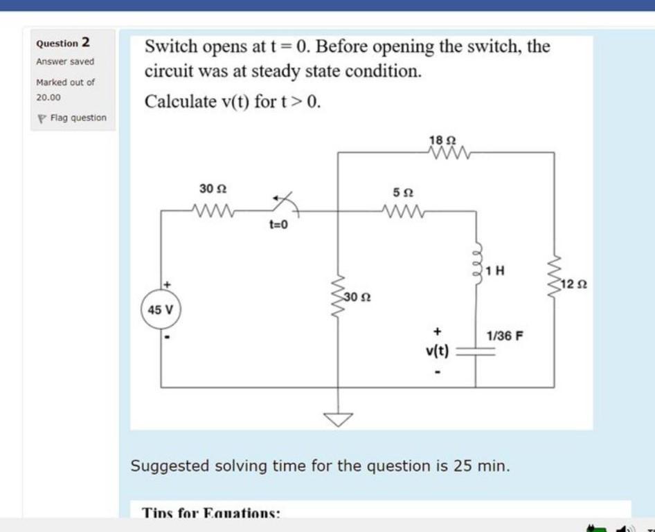 Solved Switch opens at t=0. Before opening the switch, the | Chegg.com