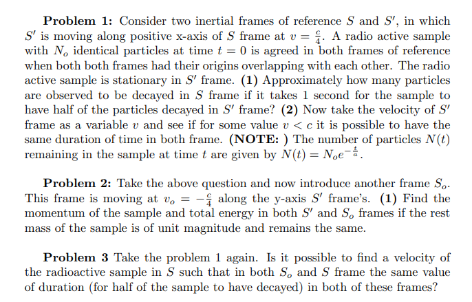 Problem 1: Consider two inertial frames of reference | Chegg.com