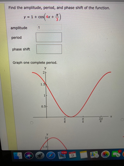 Solved Find the amplitude, period, and phase shift of the | Chegg.com