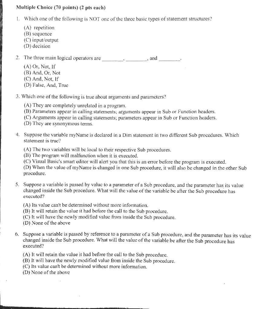 Solved Multiple Choice (70 points) (2 pts each) 1. Which one | Chegg.com