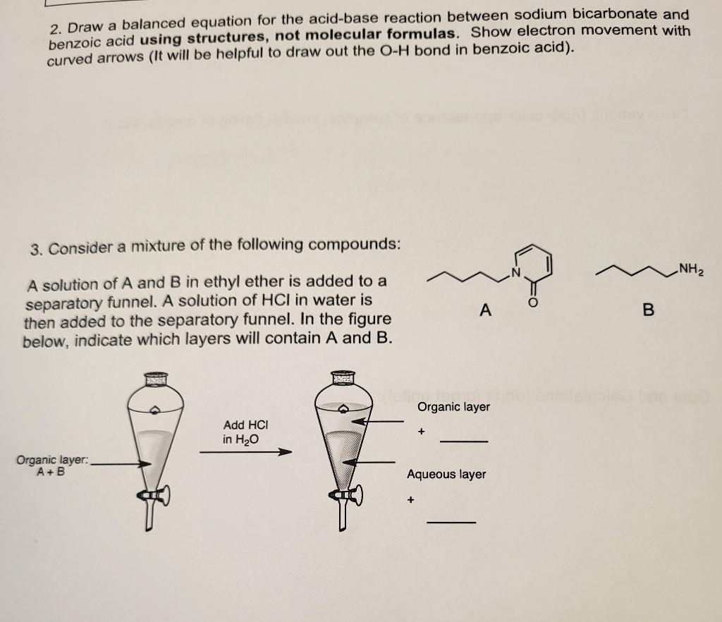 Solved 2. Draw a balanced equation for the acid-base | Chegg.com