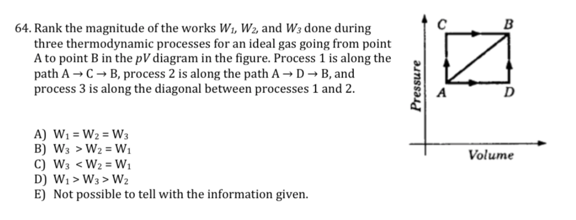 Solved 64. Rank the magnitude of the works W1, W2, and W3 | Chegg.com