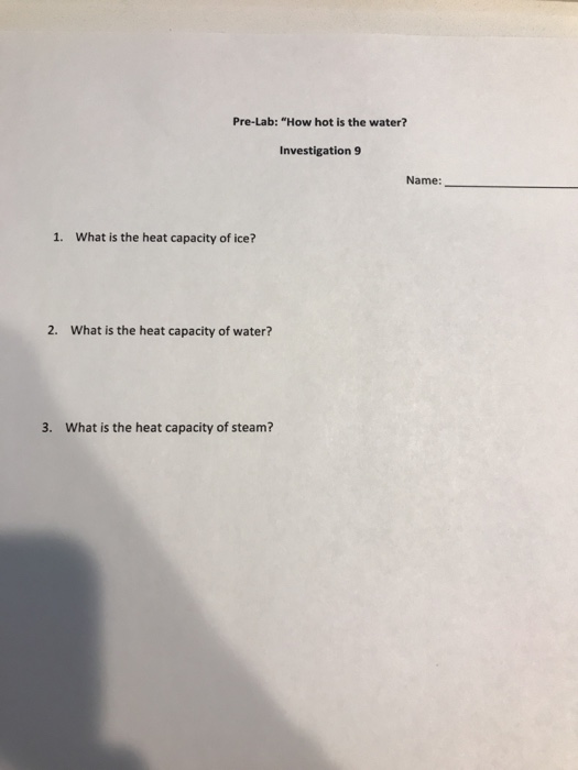 Solved Pre-Lab: "How hot is the water? Investigation 9 Name: | Chegg.com