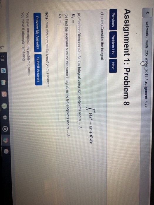 Solved webwork / math 205 winter 2019 / assignment 1/8 | Chegg.com