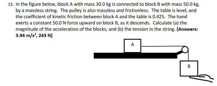 Solved 15. In the figure below, block A with mass 30.0 kg is | Chegg.com