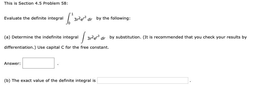 Solved This is Section 4.5 Problem 58: Evaluate the definite | Chegg.com