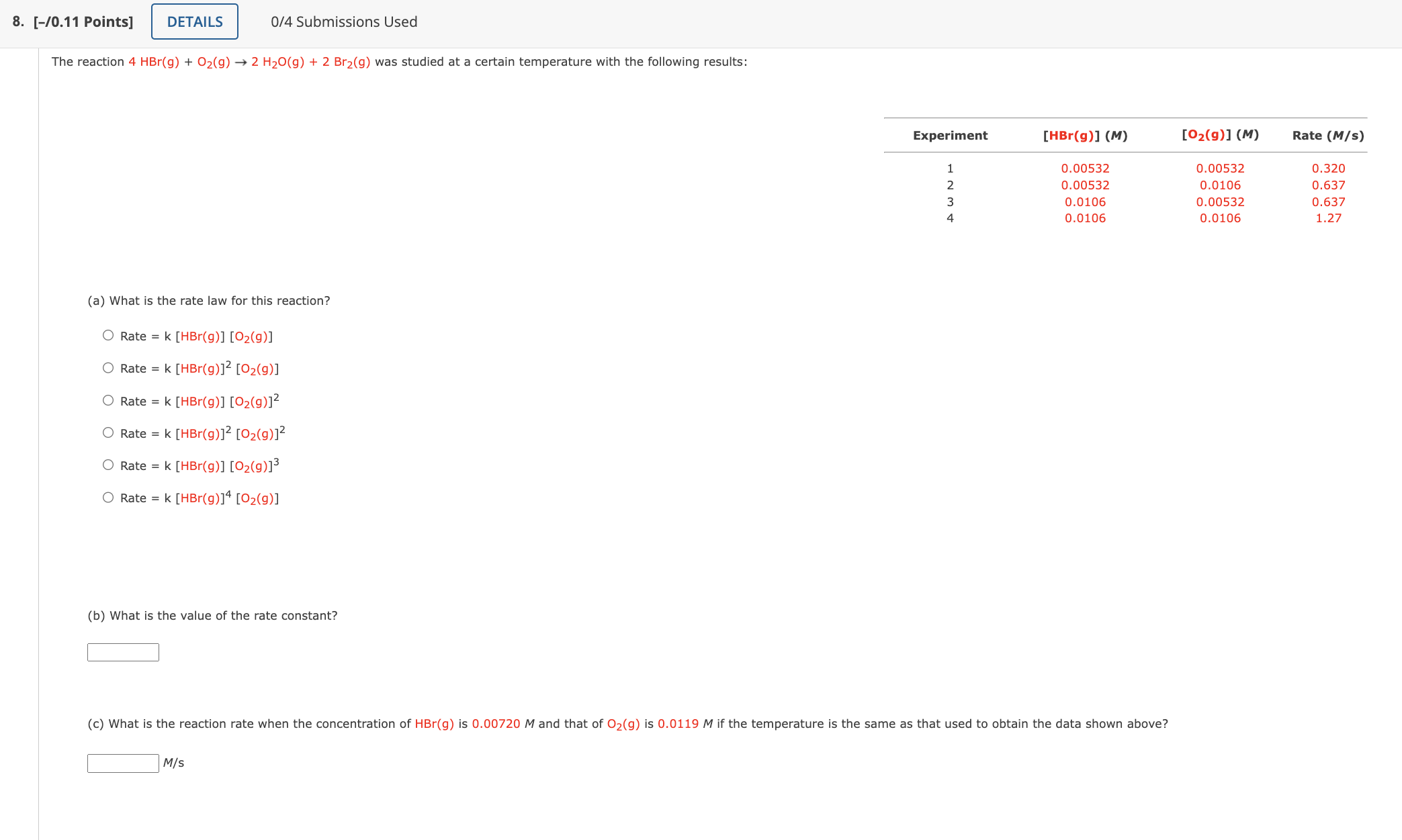 Solved (a) What is the rate law for this reaction? Rate | Chegg.com