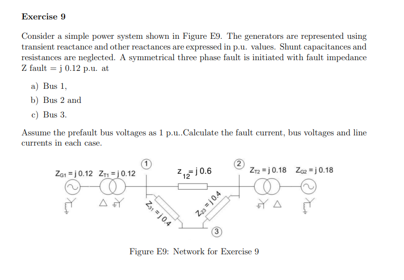 Solved Exercise 9 Consider a simple power system shown in | Chegg.com