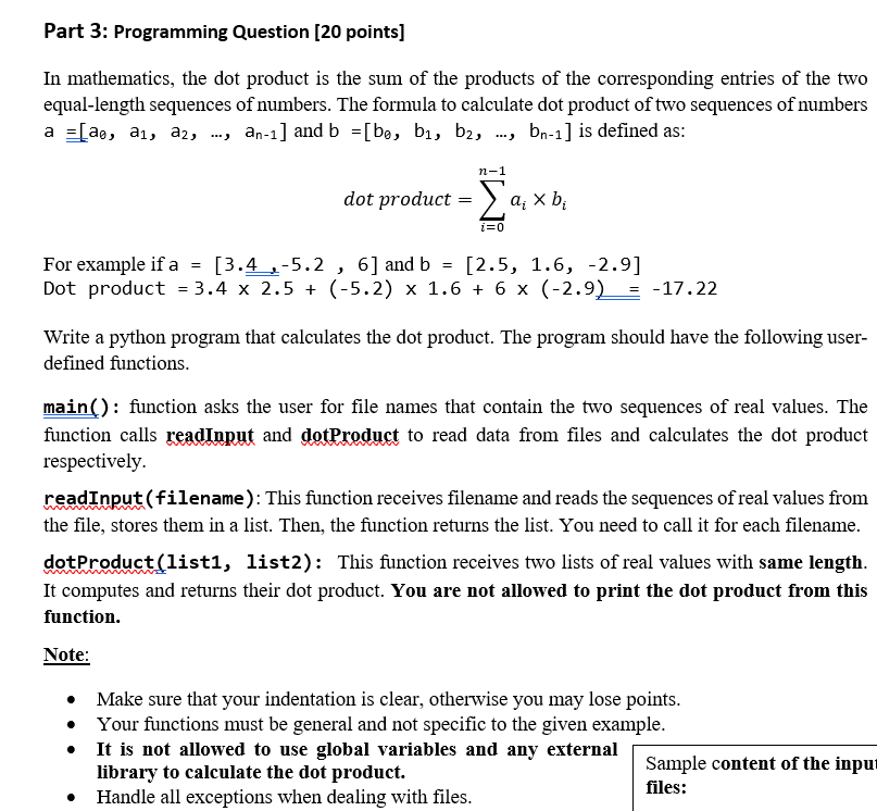 Solved In mathematics, the dot product is the sum of the | Chegg.com
