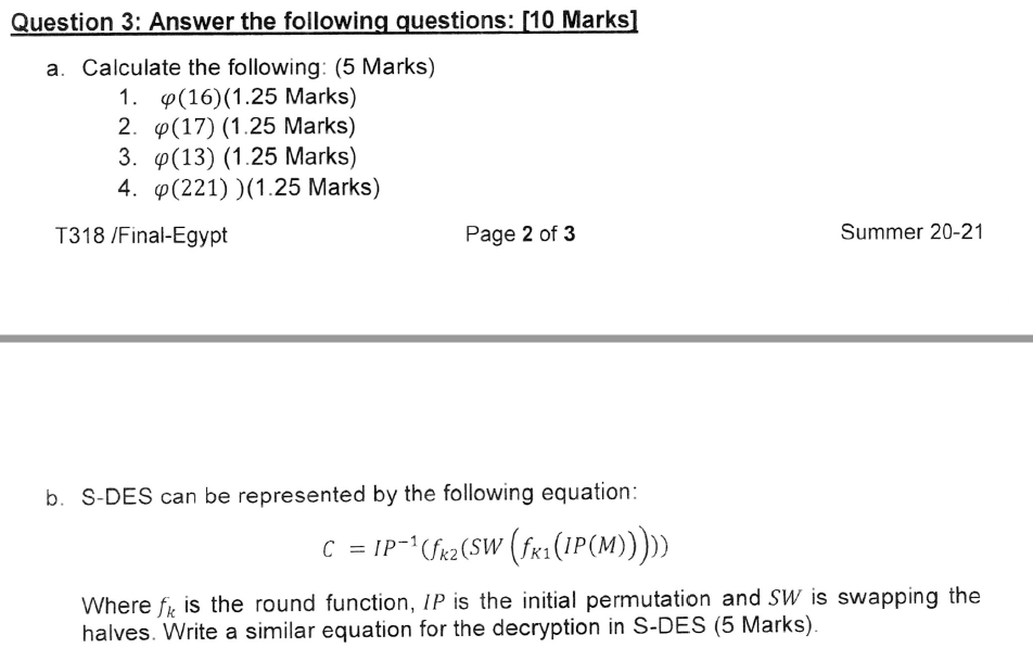 Solved Question 3: Answer the following questions: [10 | Chegg.com
