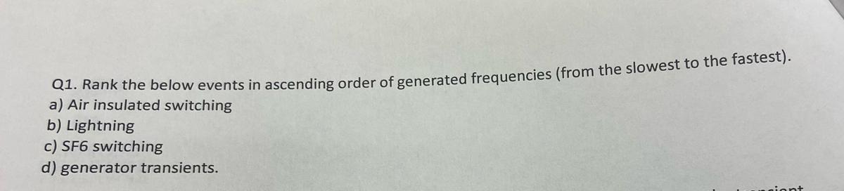 Solved Q1. Rank the below events in ascending order of | Chegg.com