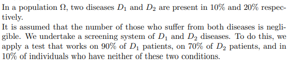Solved In a population 2, two diseases D, and D2 are present | Chegg.com
