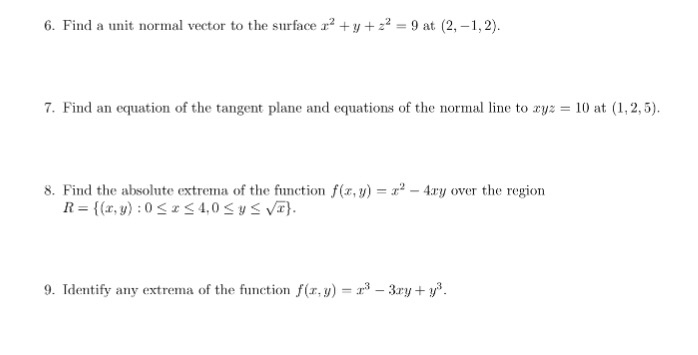 Solved 6. Find a unit normal vector to the surface 2y9 at | Chegg.com