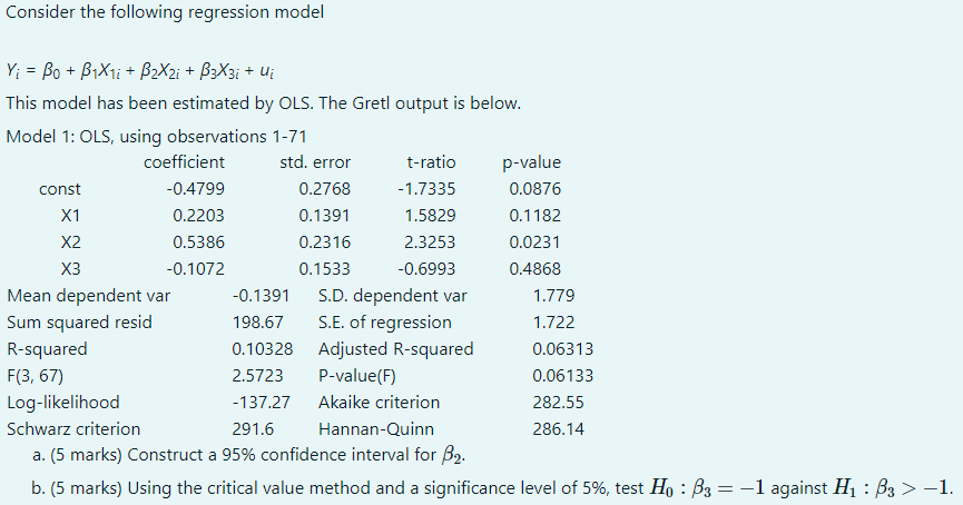 Solved Consider the following regression model Y; = Bo + | Chegg.com