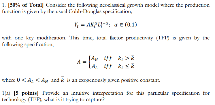 Solved 1. [50% of Total] Consider the following neoclassical | Chegg.com