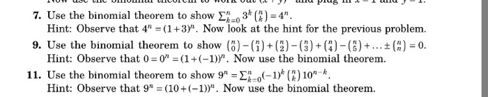 Solved Use the binomial theorem to show Sigma^n_k = 0 3^k (n | Chegg.com