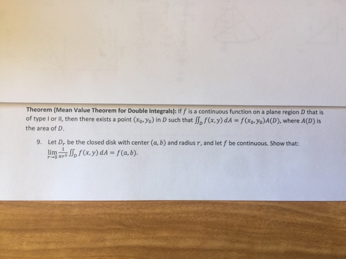 Solved Theorem (Mean value Theorem for Double Integrals): If | Chegg.com