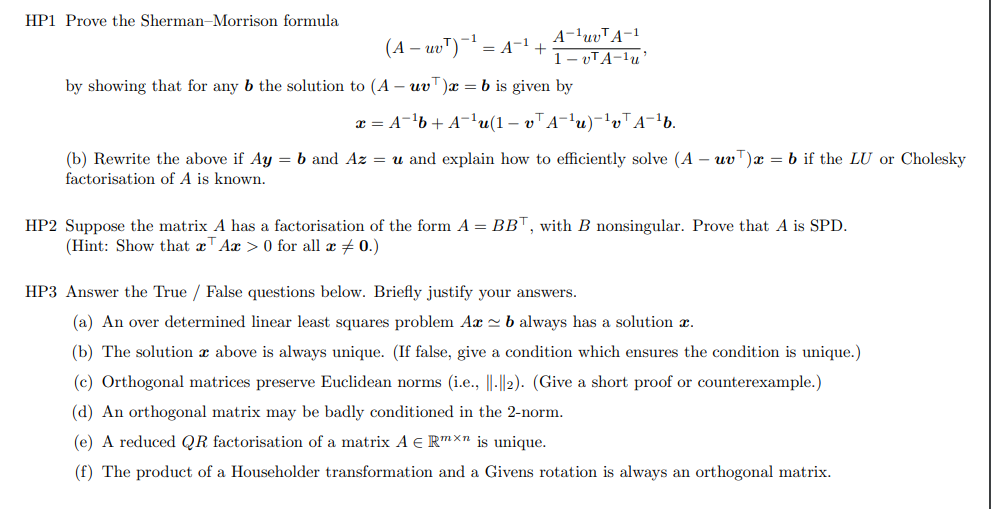 HP1 Prove the Sherman-Morrison formula | Chegg.com
