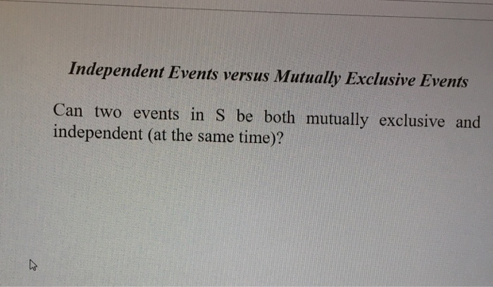 Solved Independent Events versus Mutually Exclusive Events | Chegg.com