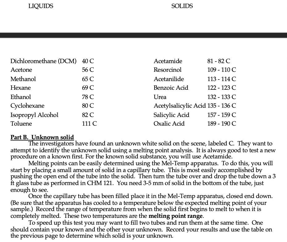 Part A. Unknown liquid The first substance found on | Chegg.com