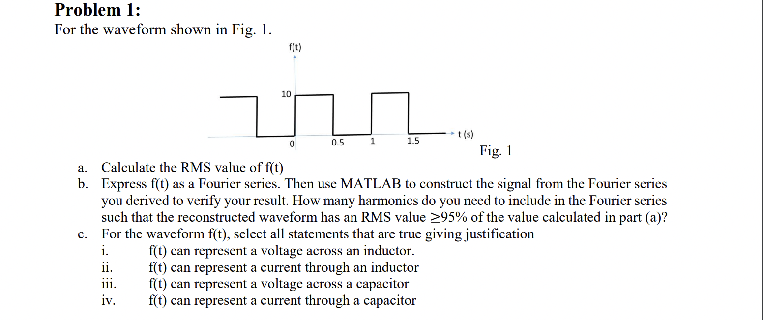 Solved Problem 1: For the waveform shown in Fig. 1. a. | Chegg.com