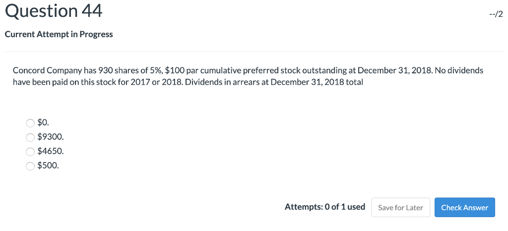 Solved Question 44 Current Attempt in Progress Concord | Chegg.com