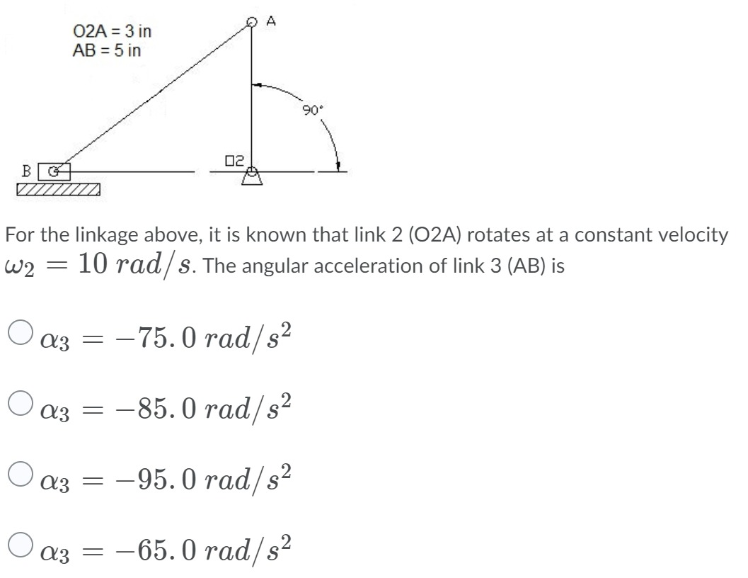 Solved O2A = 3 in AB = 5 in B6 For the linkage above, it is | Chegg.com