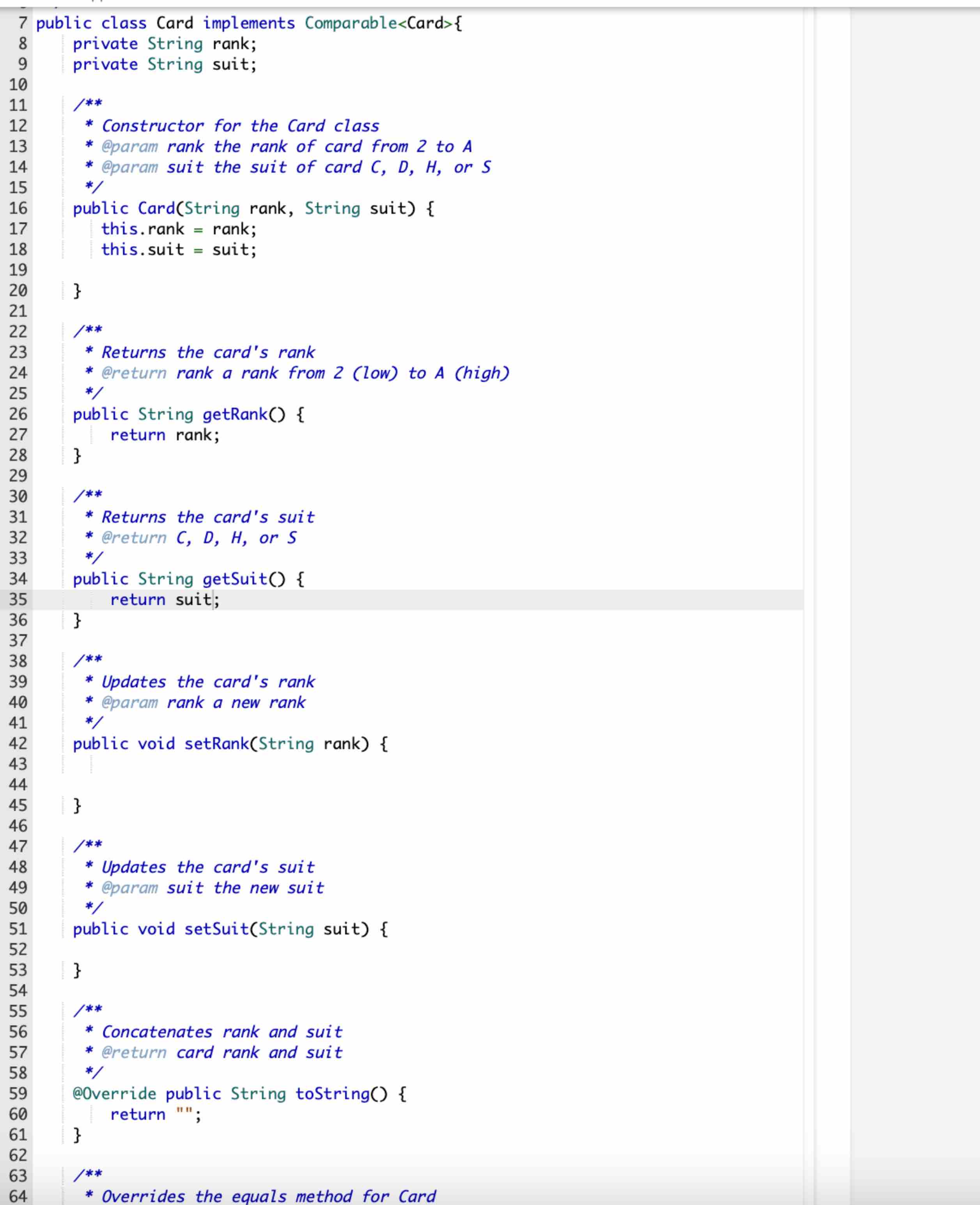 Solved Step 2: Implement the methods of the Card | Chegg.com