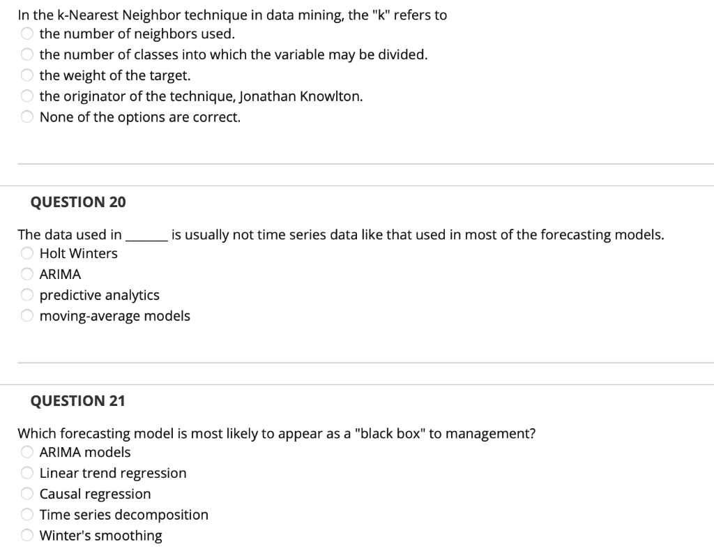 Solved In the k-Nearest Neighbor technique in data mining, | Chegg.com