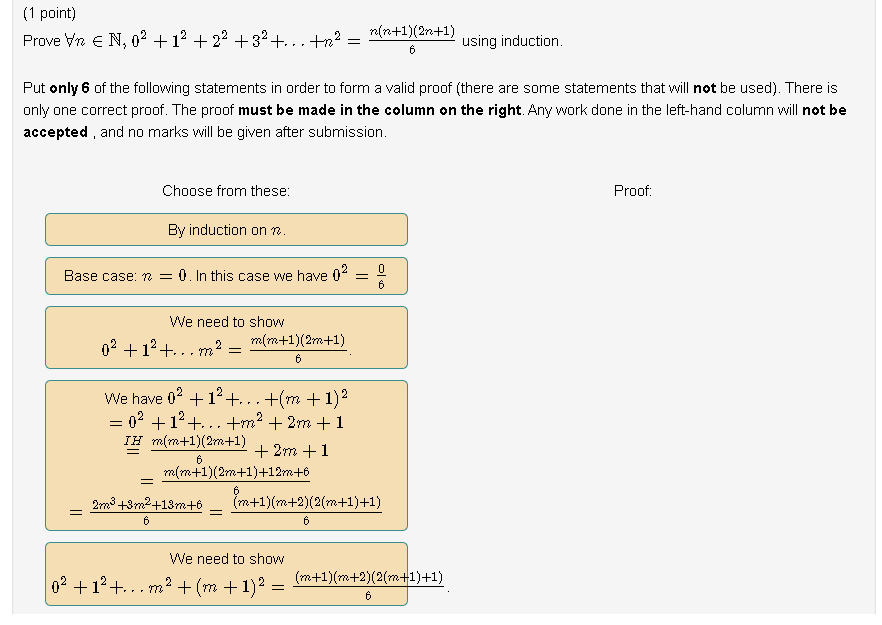 Solved (1 point) Prove In € N, 02 +12 +22 +32 +... to? | Chegg.com
