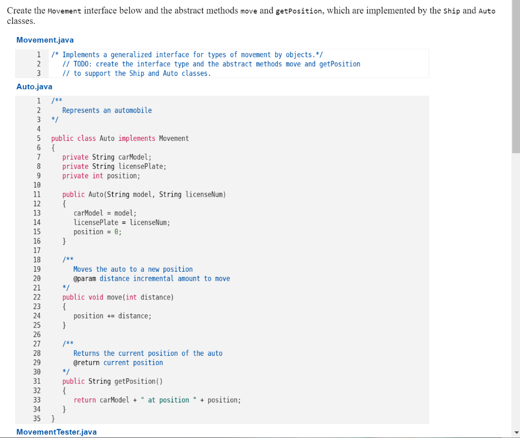 Solved ANYONE Can help complete the code for the Auto.java | Chegg.com