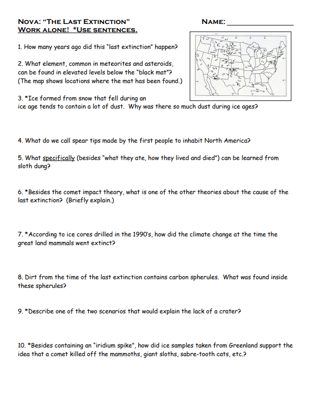 Solved NAME: NOVA: "THE LAST EXTINCTION" WORK ALONE! *USE | Chegg.com