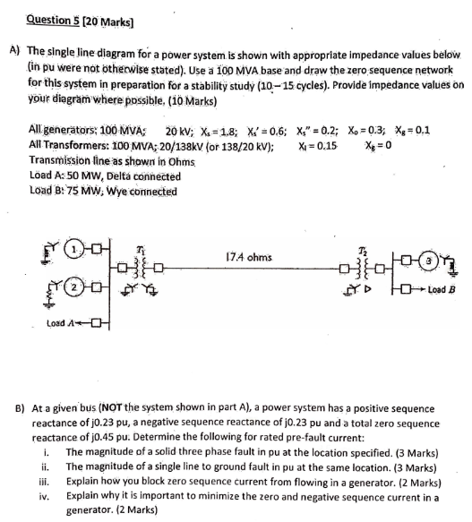 Solved Question 5 (20 Marks] A) The single line diagram for | Chegg.com