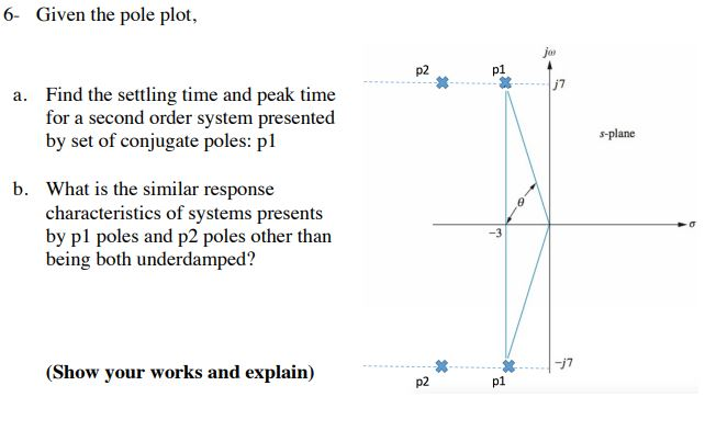 Solved 6- Given the pole plot, a. Find the settling time and | Chegg.com