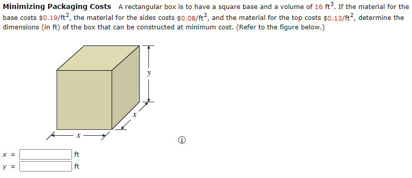 Solved Minimizing Packaging Costs A rectangular box is to | Chegg.com