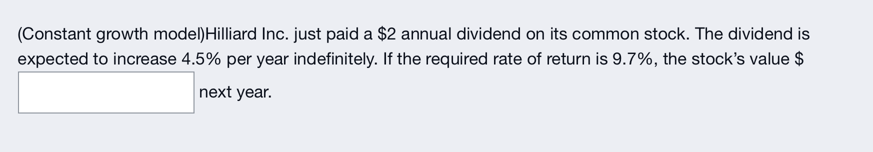 Solved (Constant growth model)Hilliard Inc. just paid a $2 | Chegg.com