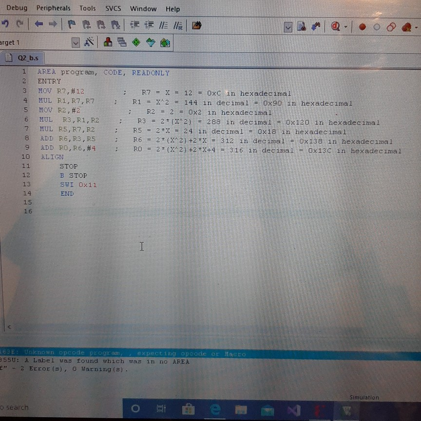 Solved Debug Peripherals Tools SVCS Window Help P ARTIE IR | Chegg.com