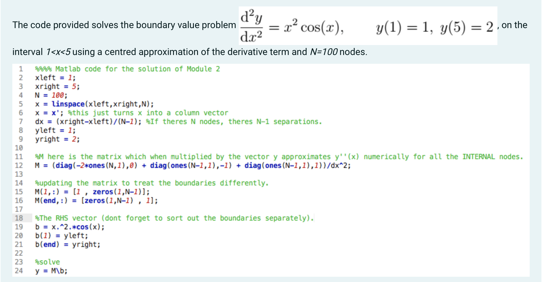 Solved day The code provided solves the boundary value | Chegg.com
