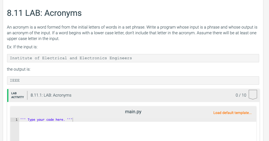 Solved: 8.11 LAB: Acronyms An Acronym Is A Word Formed Fro... | Chegg.com