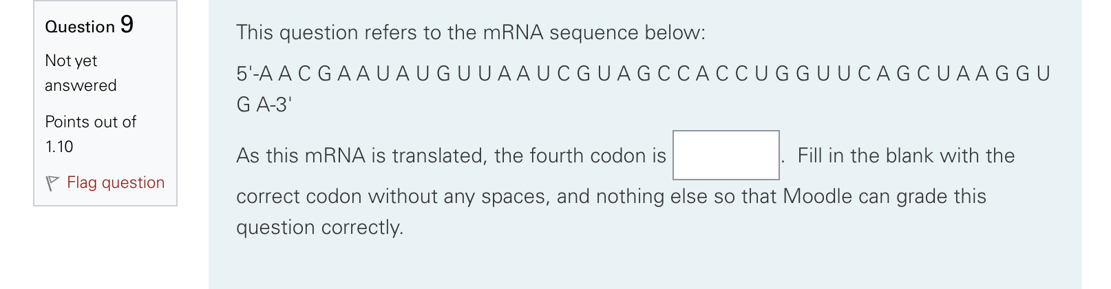 Solved This question refers to the mRNA sequence below: 5'-A | Chegg.com