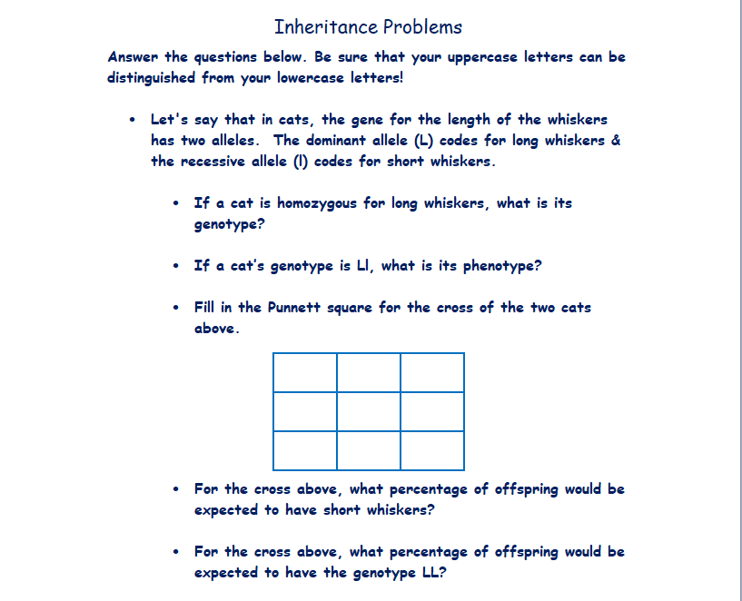 Solved Inheritance Problems Answer the questions below. Be | Chegg.com
