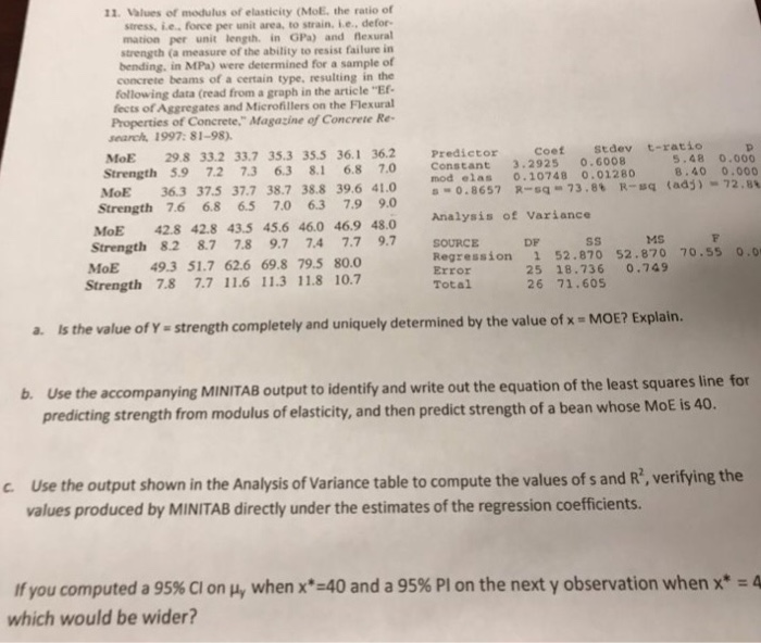 Solved 11. Values of modulus of elasticity (MoE, the ratio | Chegg.com