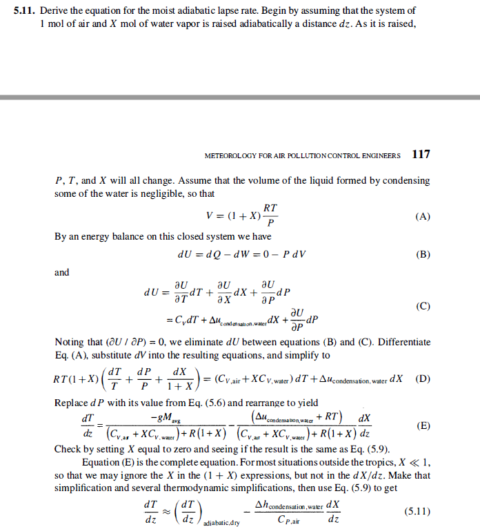 Solved 5.11. Derive the equation for the moist adiabatic | Chegg.com