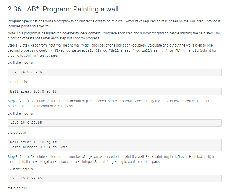 [Solved]: answer in C++ please 2.36 LAB*: Program: Painti
