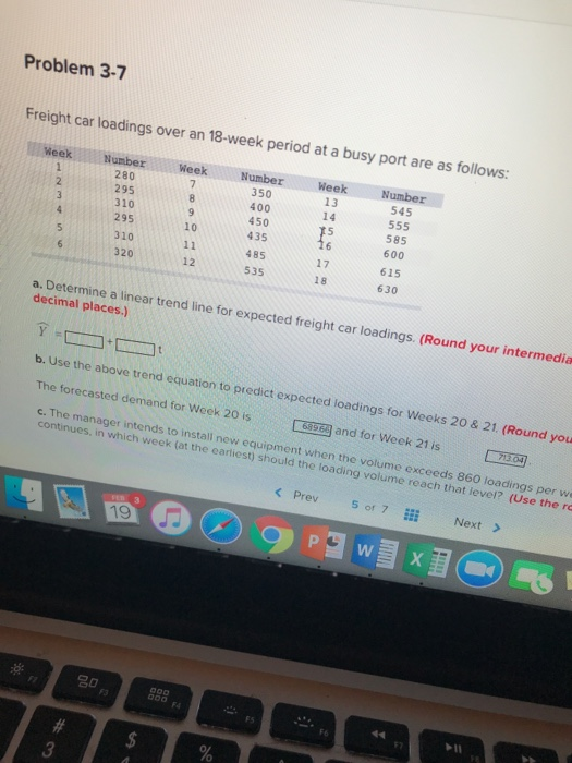 Solved Problem 3-7 Freight car loadings over an 18-week | Chegg.com